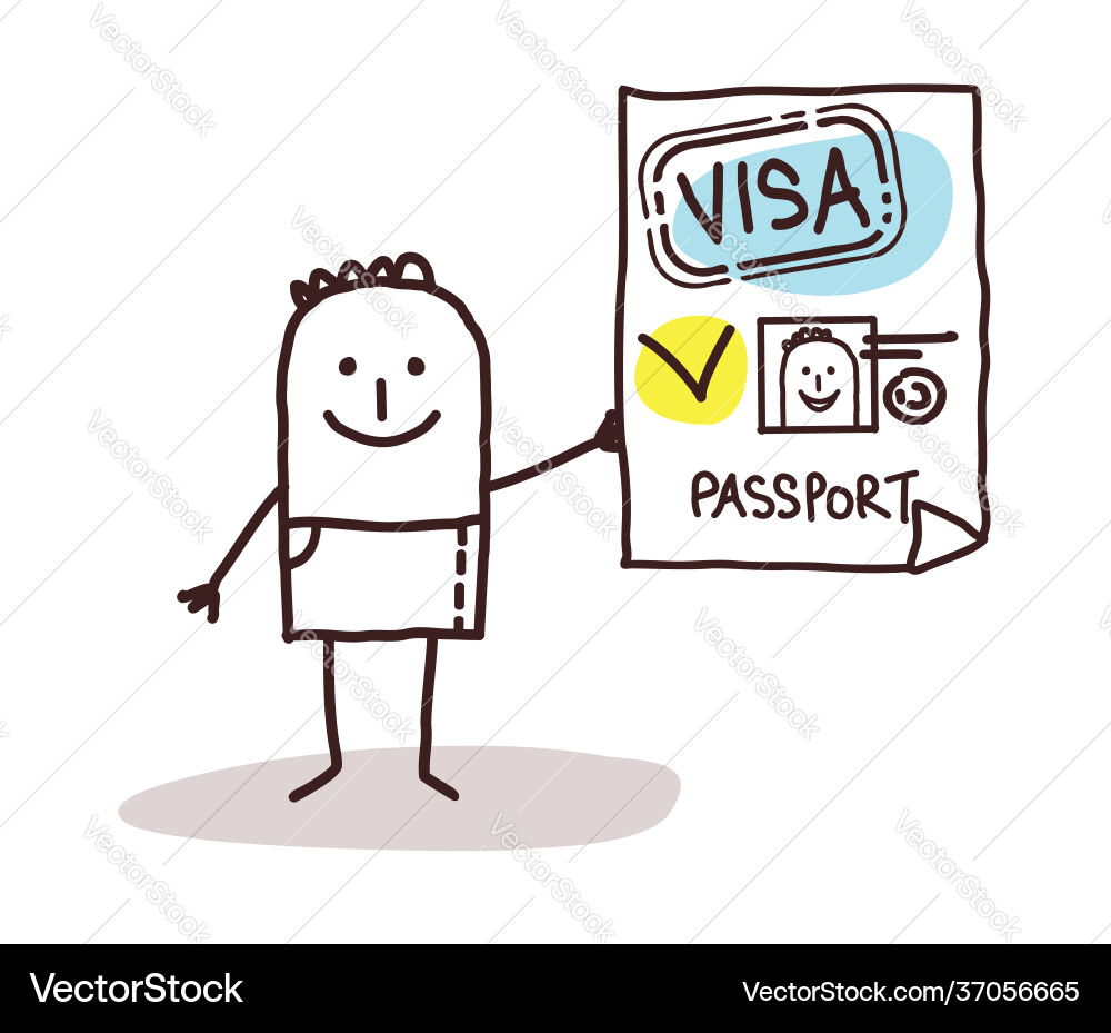 Cartoon smiling man showing a valid passport Vector Image