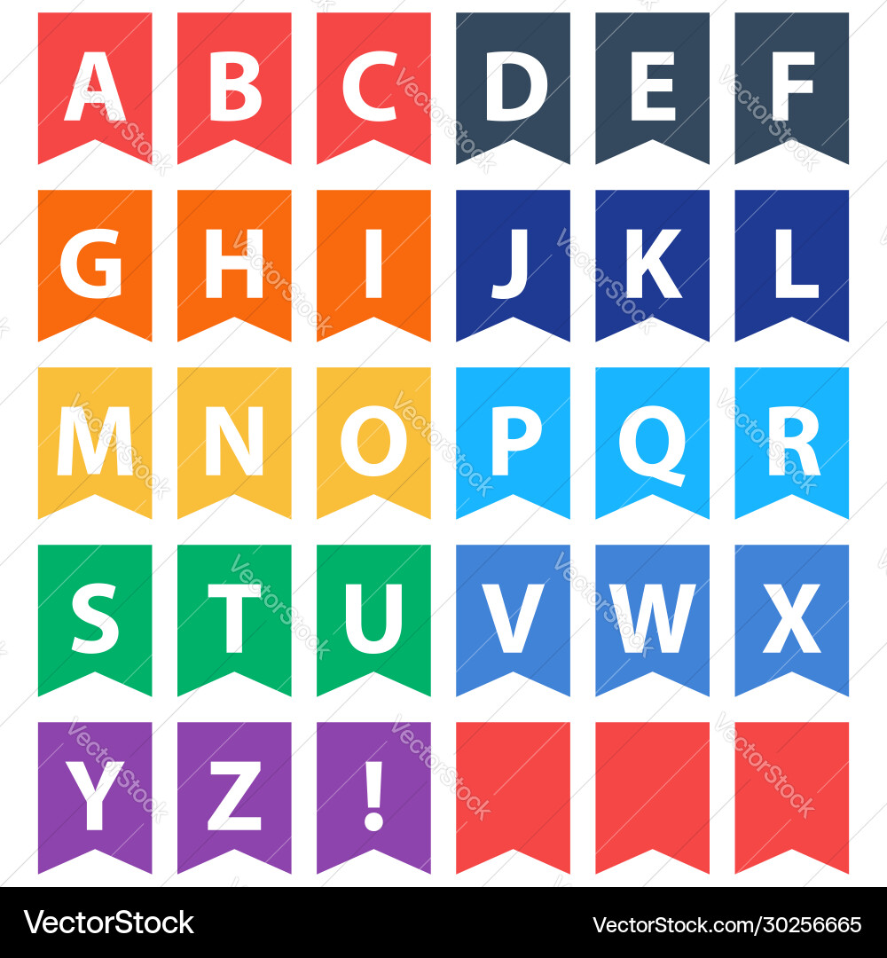 Colorful alphabet set letters in rectangles Vector Image