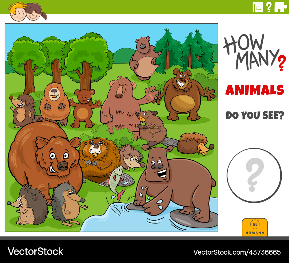 Counting cartoon wild animals educational game Vector Image