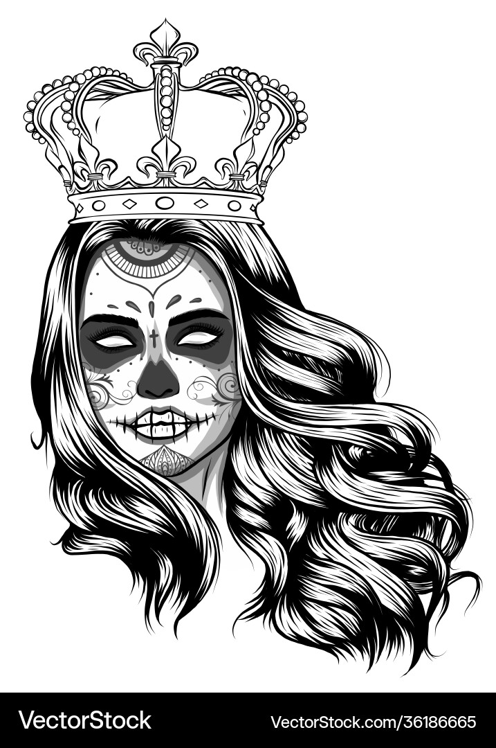 Day dead girl black and white Royalty Free Vector Image