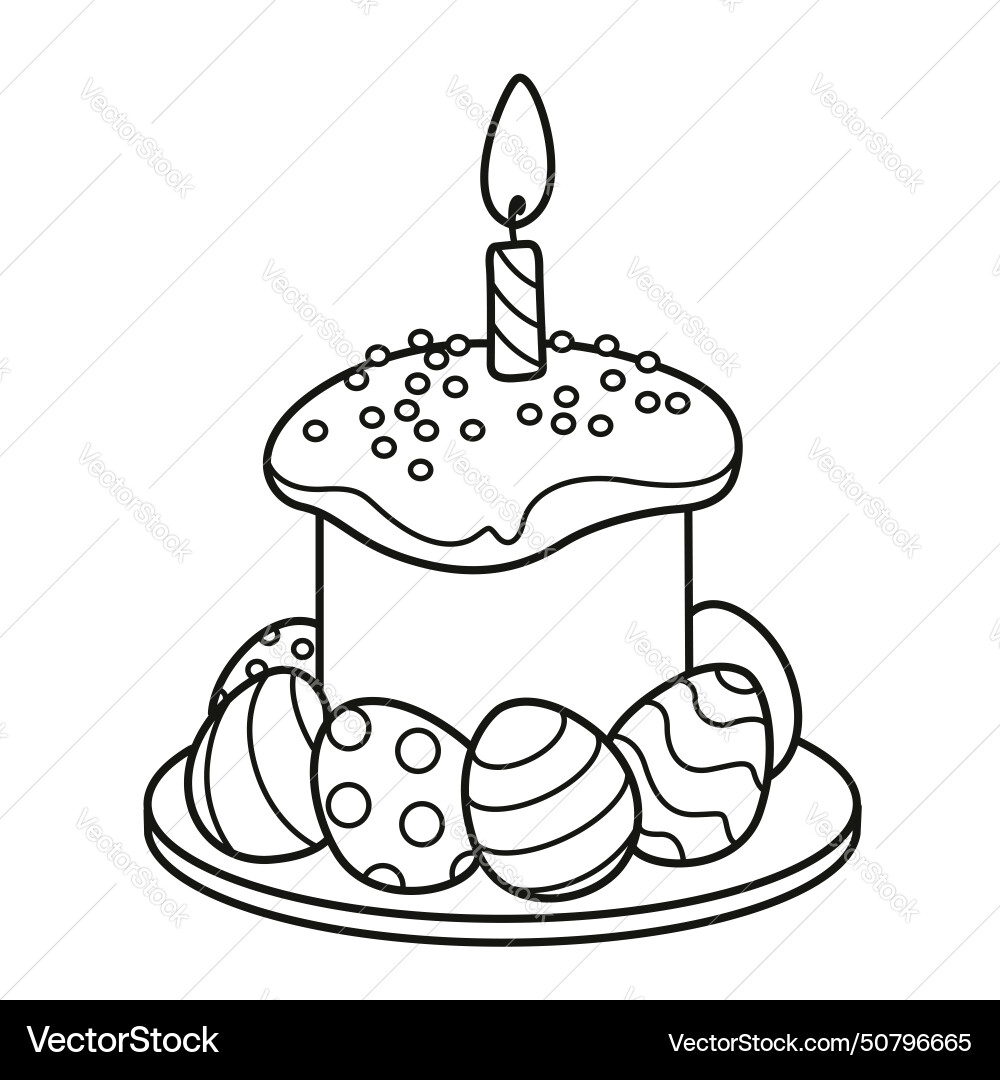 Easter cake outlined for coloring page isolated Vector Image