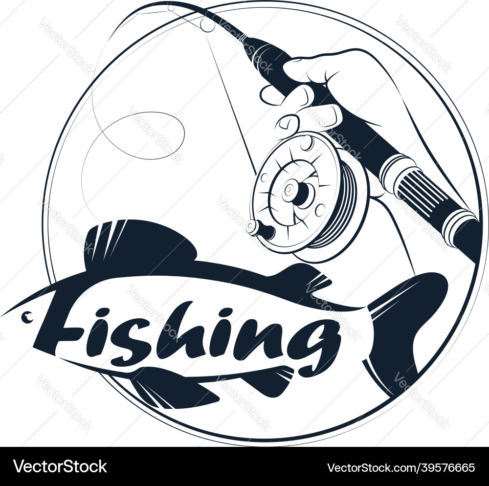 Fishing rod in hand and fish Royalty Free Vector Image