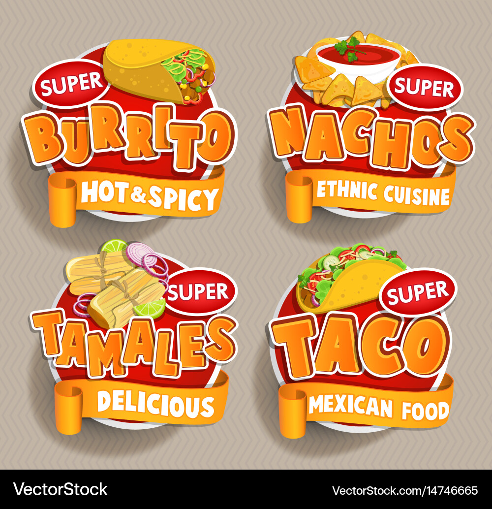 Mexican Food Stickers & Logos Royalty Free Vector Image