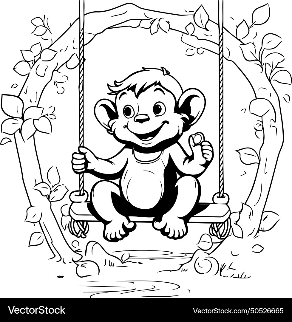 Monkey swinging on a swing in the garden Vector Image