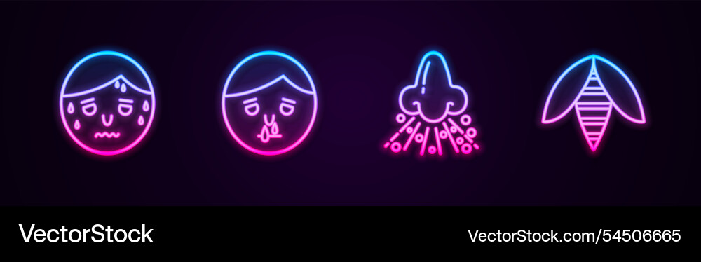 Set line man with excessive sweating runny nose Vector Image