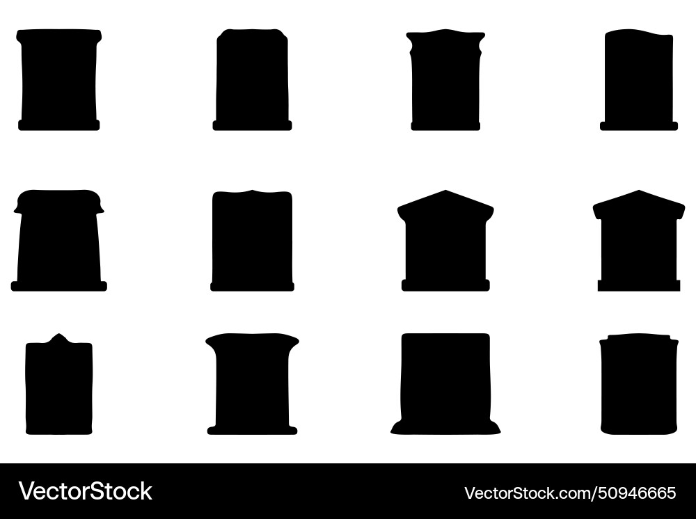 Simple silhouette of headstone icon set Royalty Free Vector