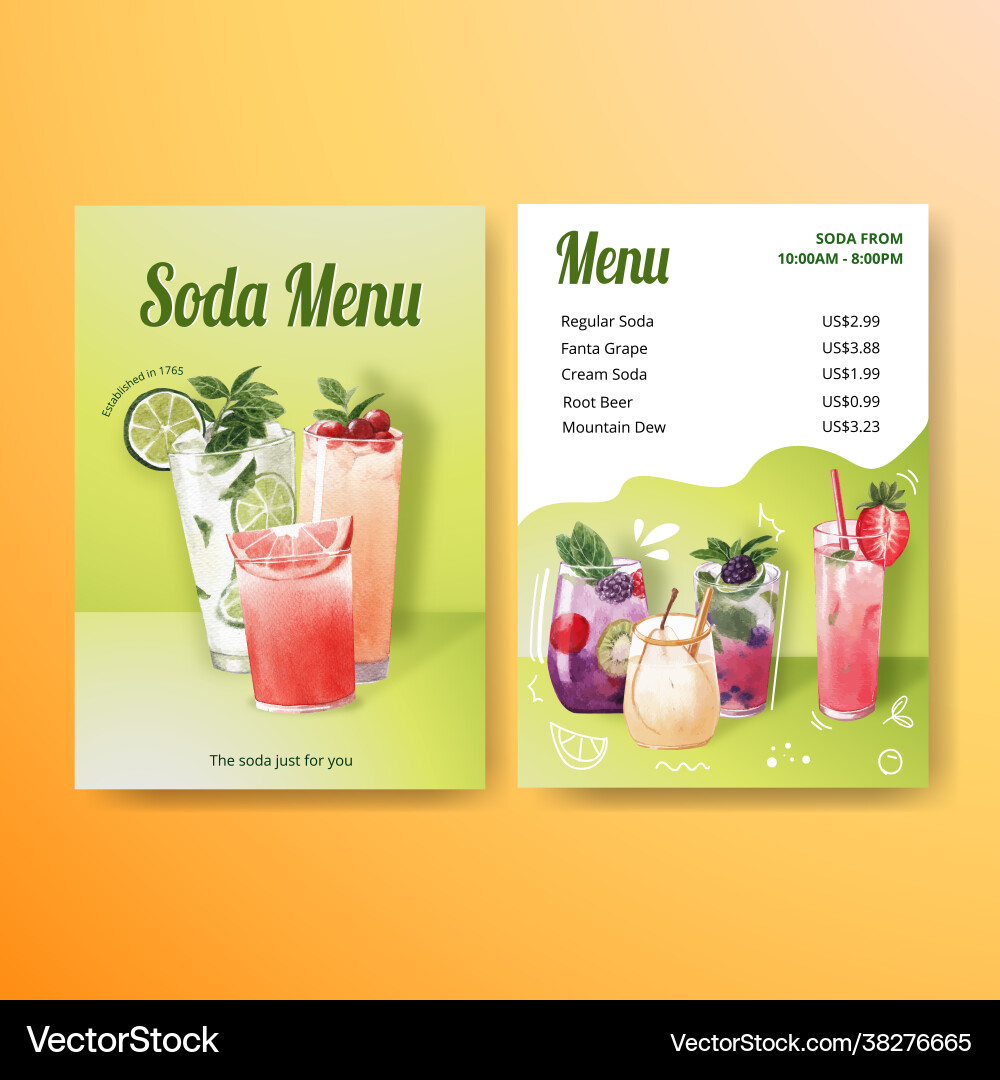 Soda drink menu template for cafe and bistro Vector Image