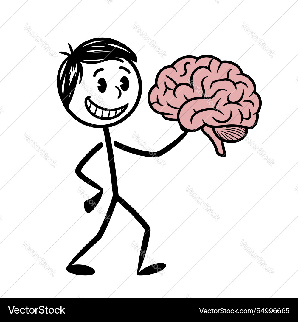 Stick Figure with Brain Royalty Free Vector Image