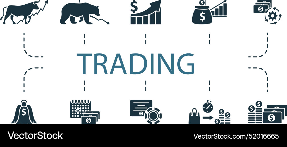 Trading icons set creative bull market bear Vector Image