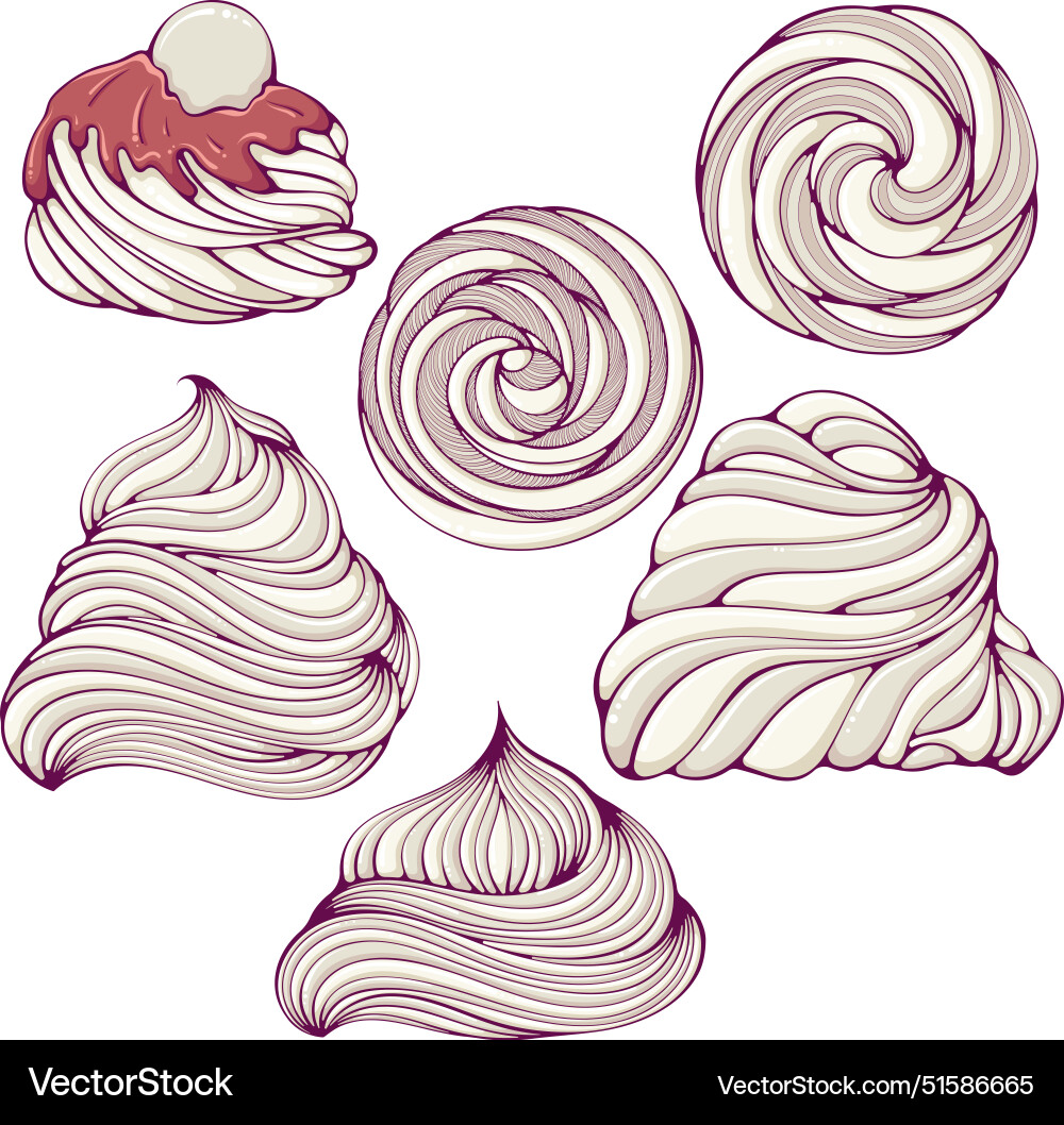 Whipped cream swirl set Royalty Free Vector Image