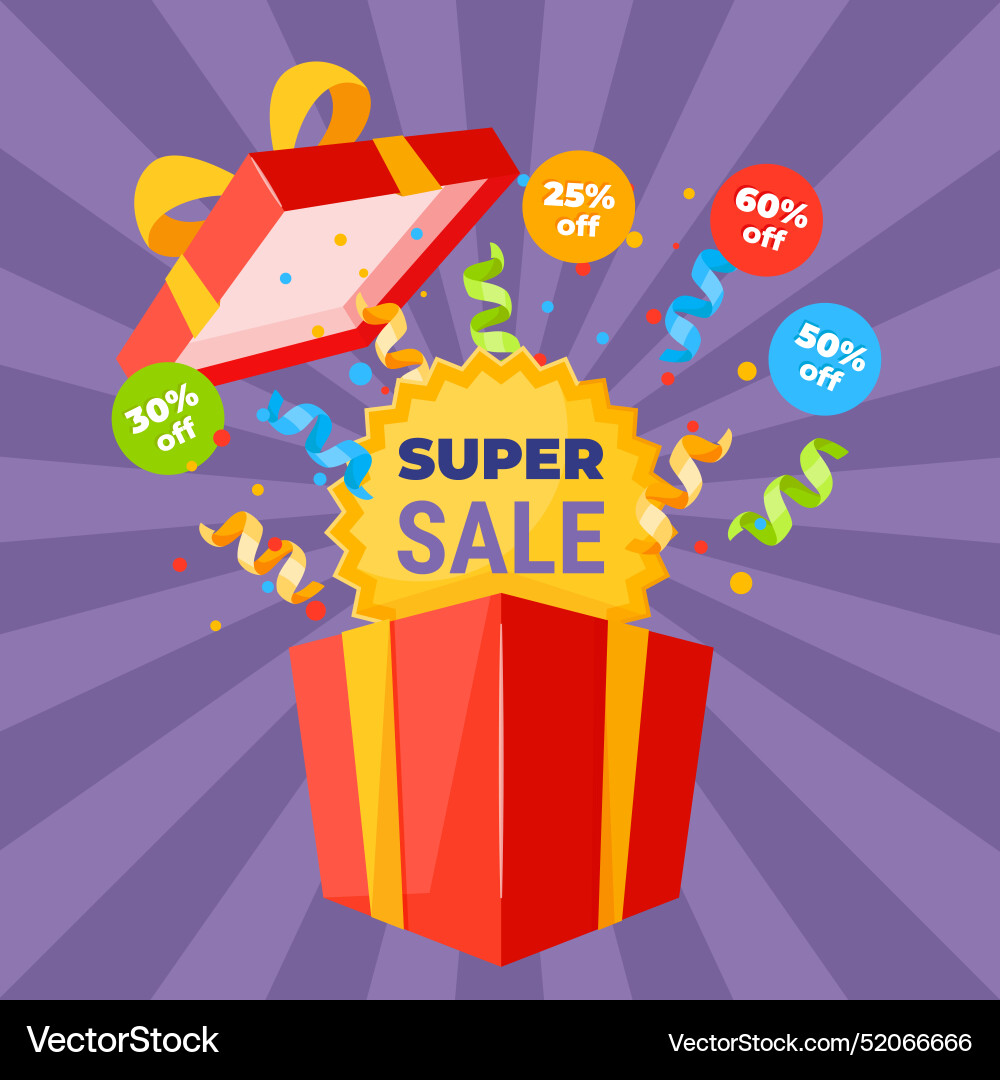Surprise box with discount text shopping day Vector Image
