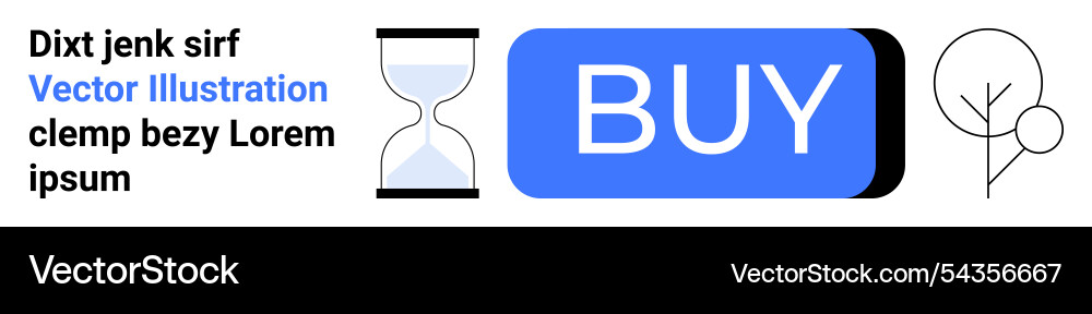 Blue buy button with hourglass and tree elements Vector Image