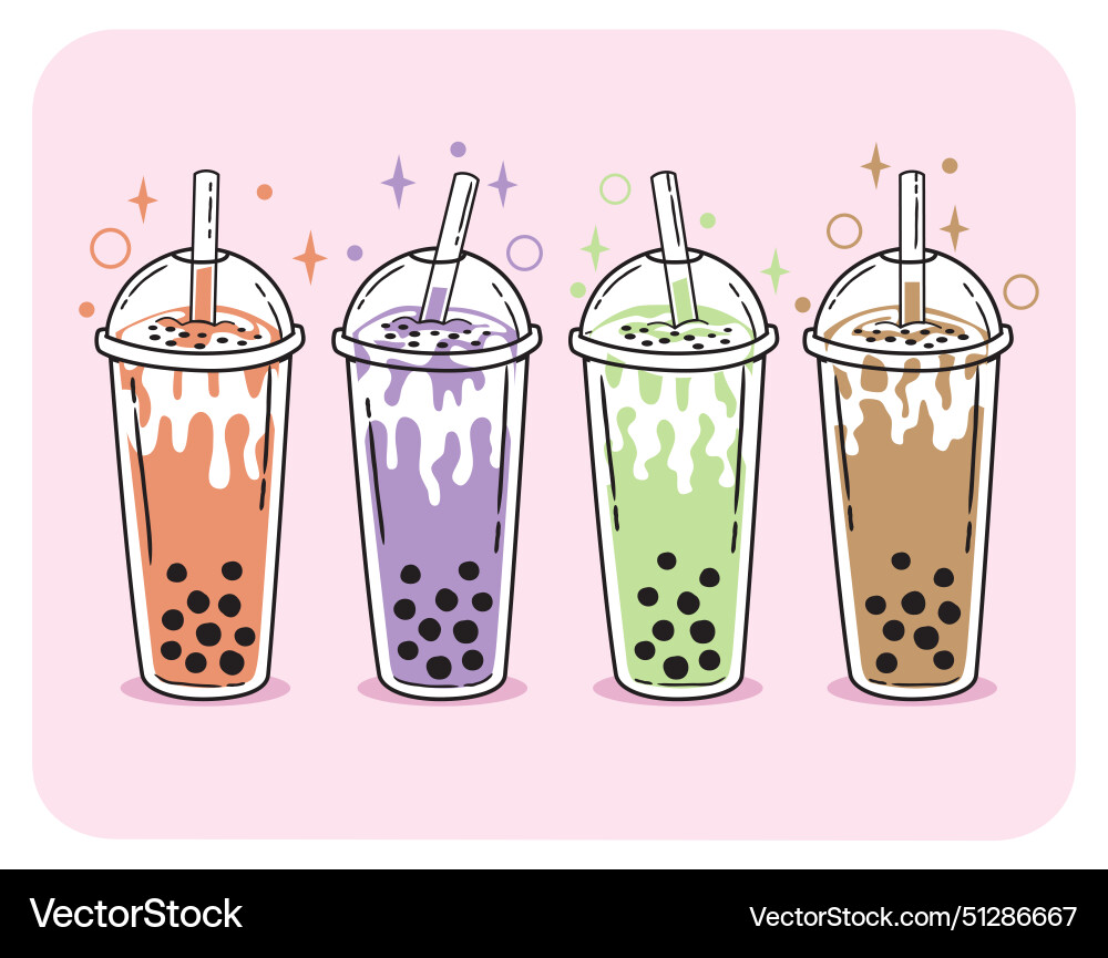 Boba milk bubble tea tall glass design Royalty Free Vector