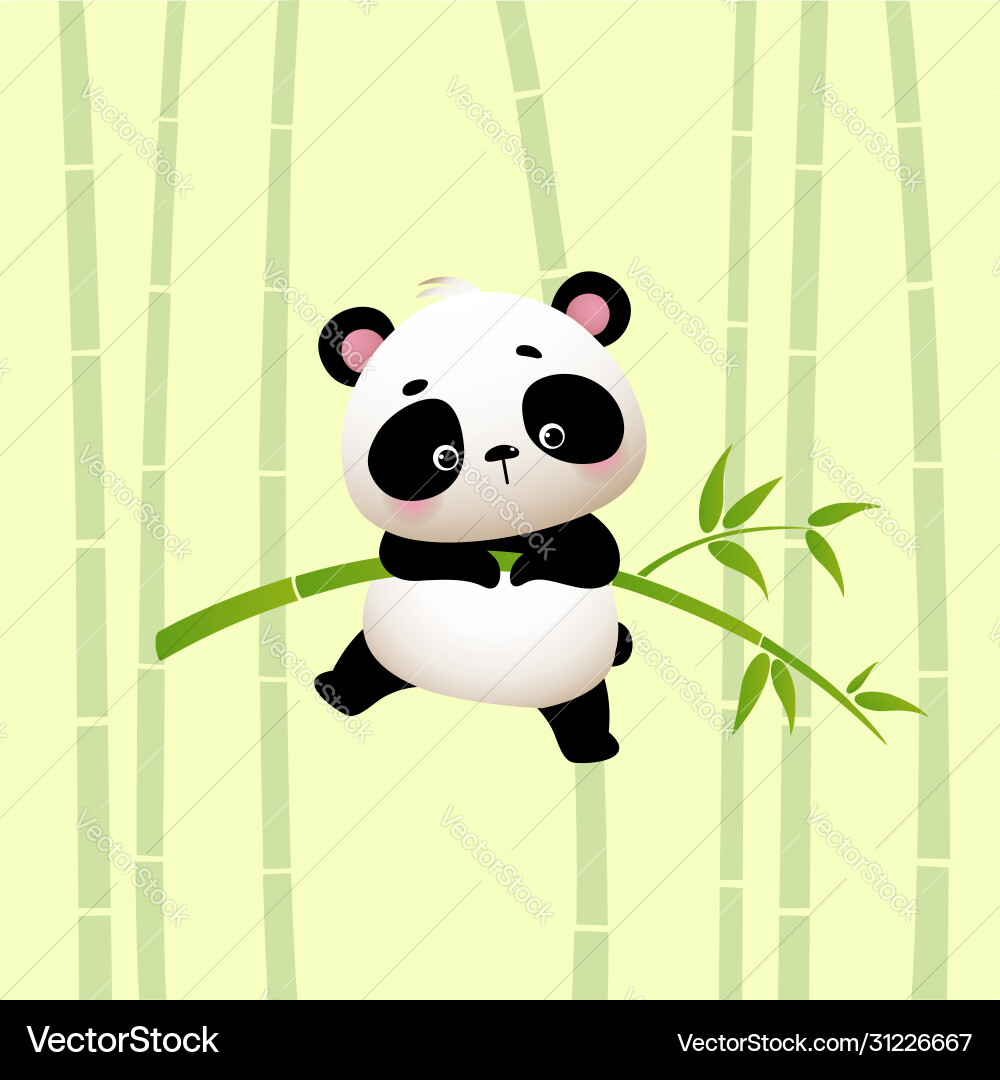 Cartoon panda hanging on bamboo trees Royalty Free Vector