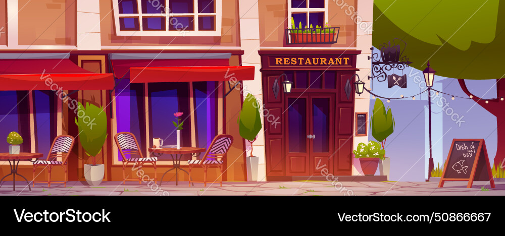 Cartoon restaurant outside eating area Royalty Free Vector