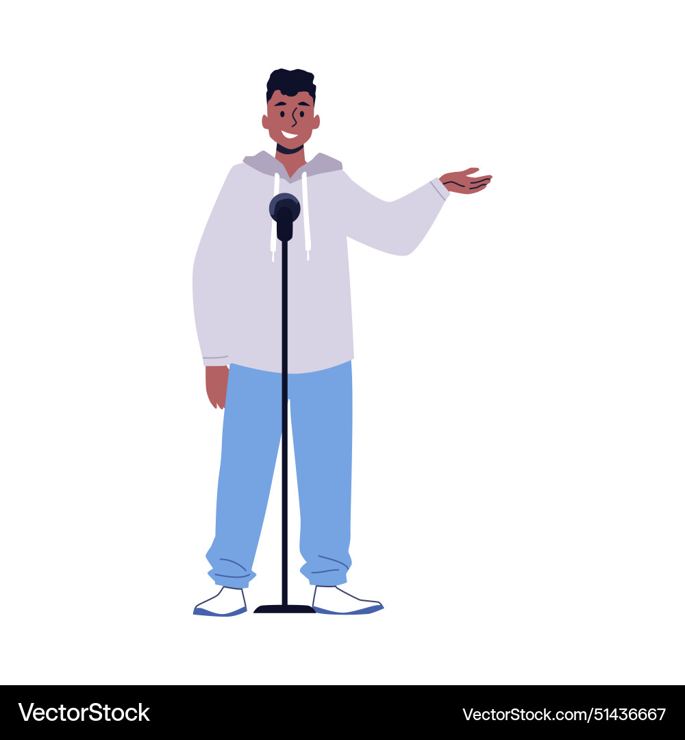 Comedian with microphone perform stand-up comedy Vector Image