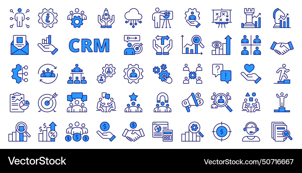 Crm icons in line design blue system Royalty Free Vector