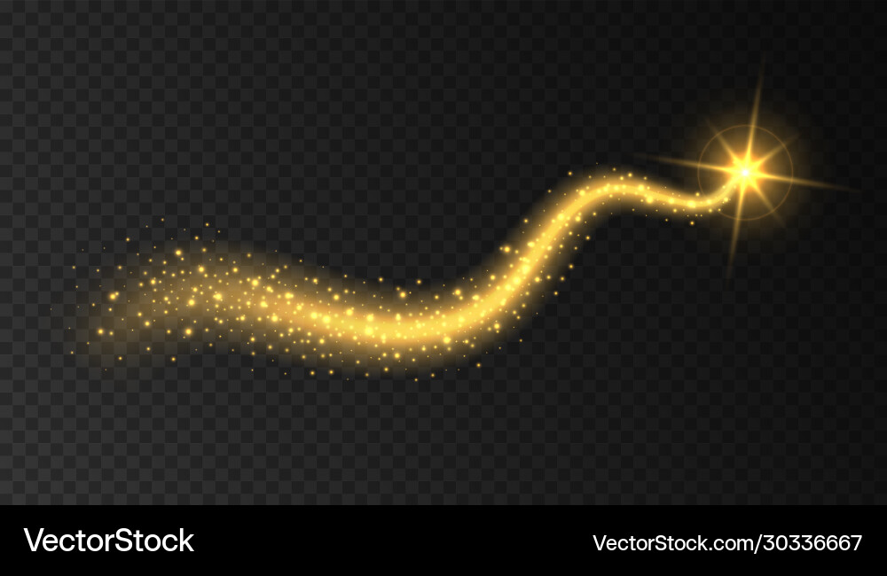 Gold stardust light trail with shining star Vector Image
