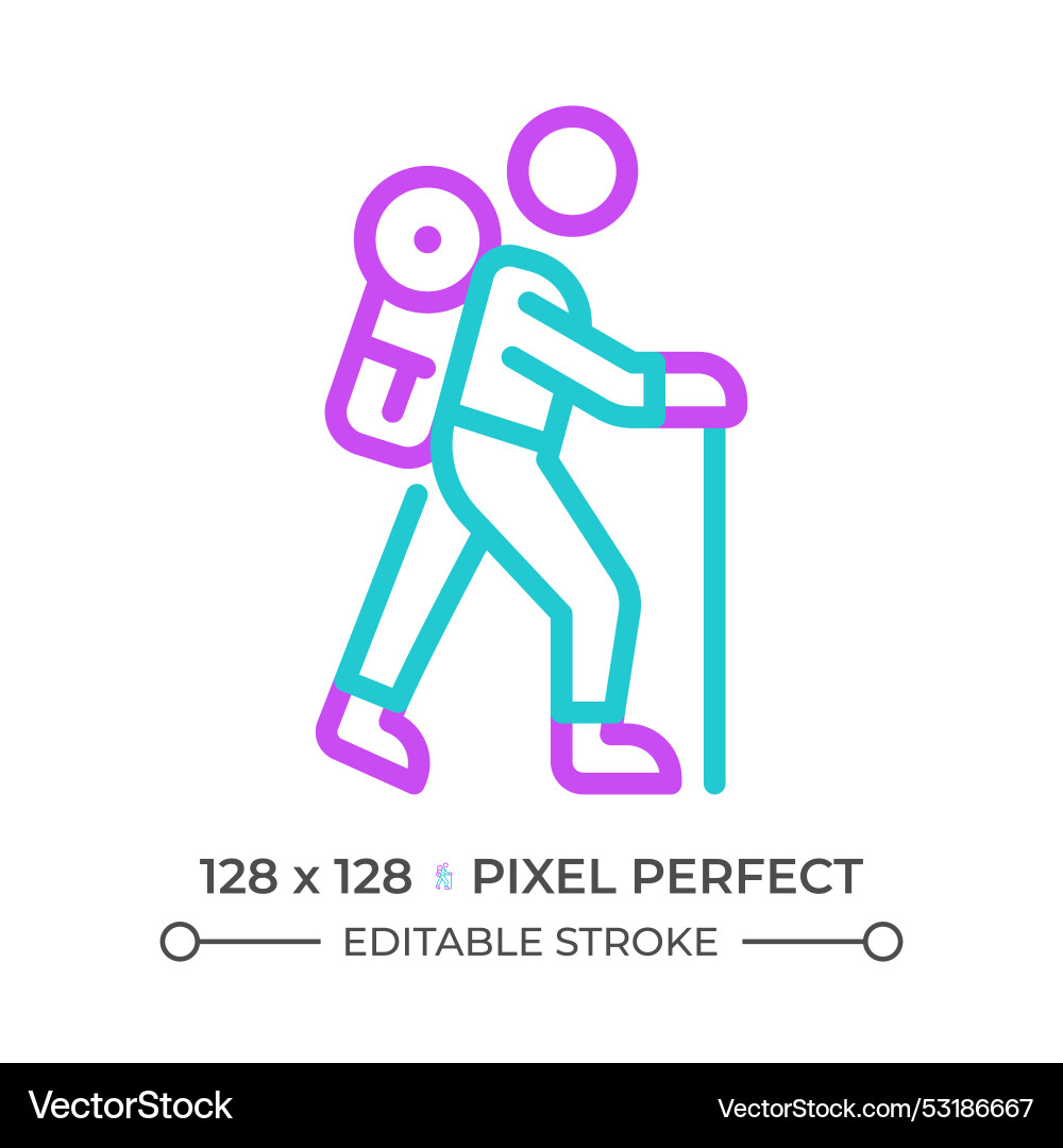 Hiking two color line icon Royalty Free Vector Image