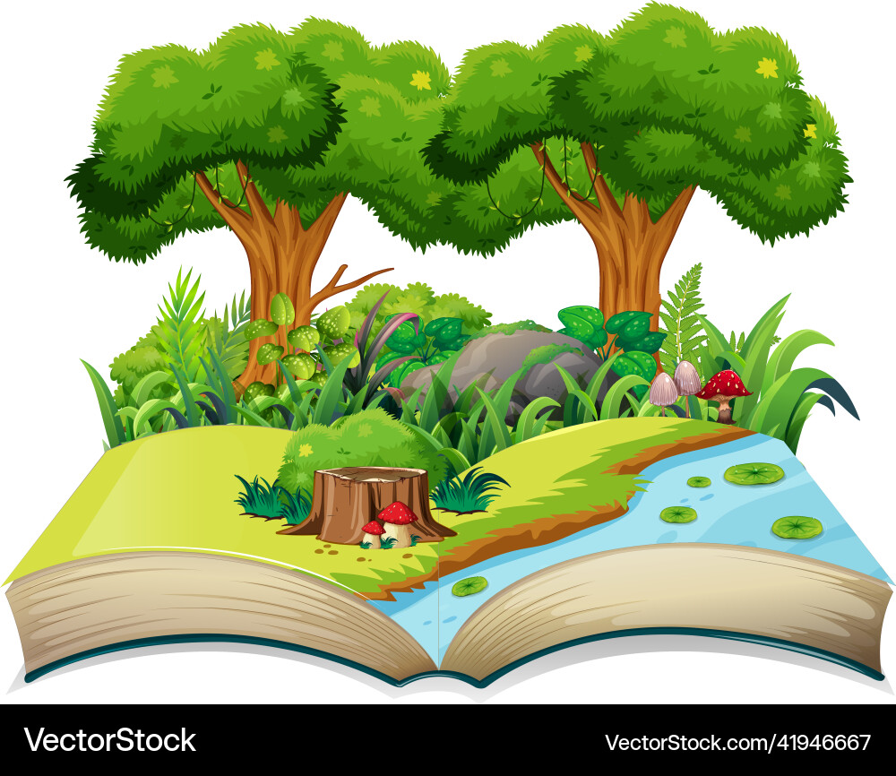 Open book with nature landscape Royalty Free Vector Image