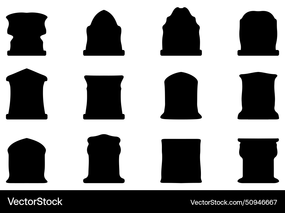 Simple silhouette of headstone icon set Royalty Free Vector