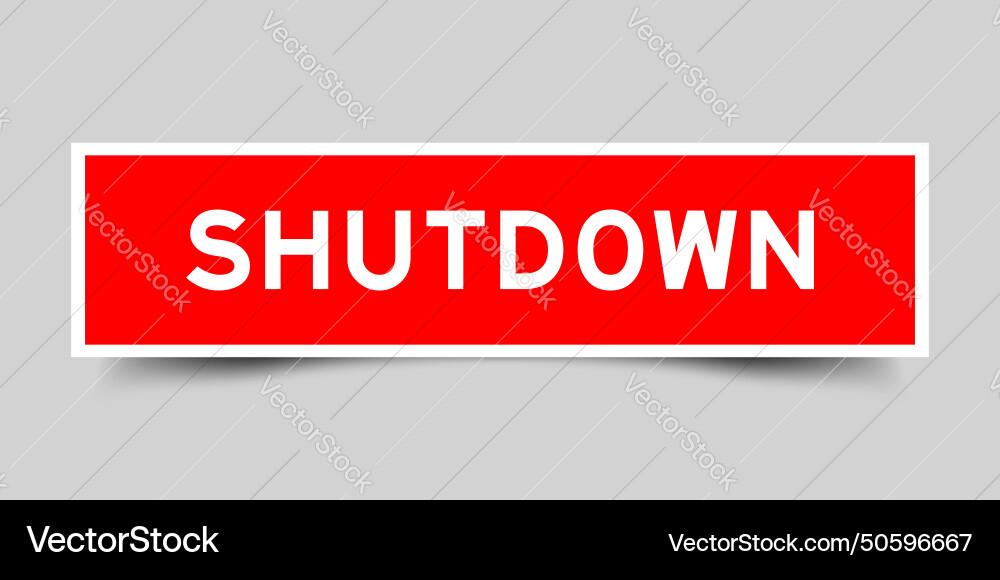 Square sticker label with word shutdown in red Vector Image