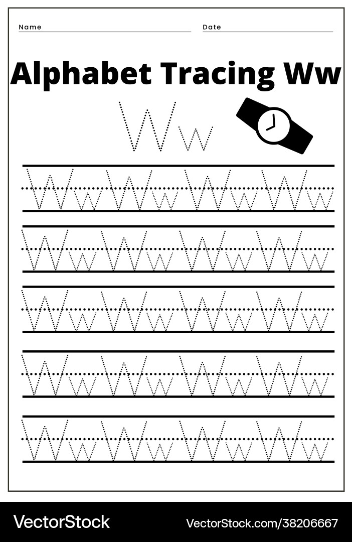 Tracing alphabet ww Royalty Free Vector Image - VectorStock