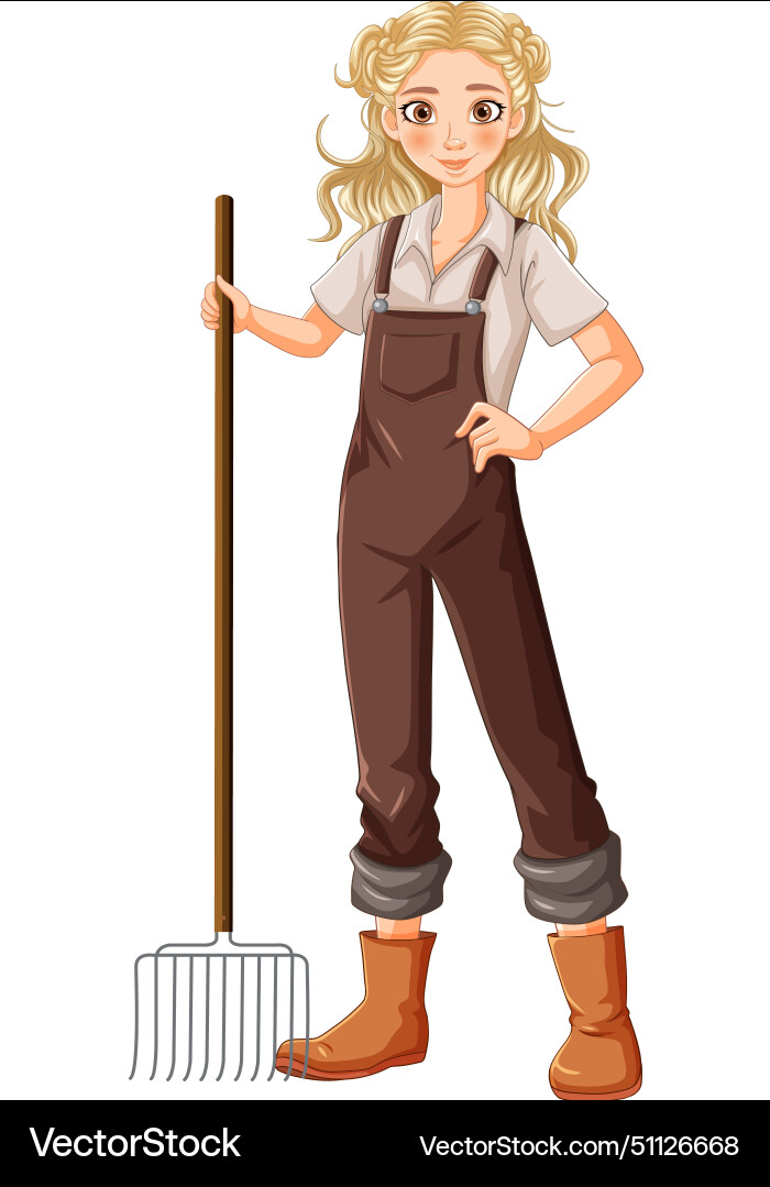 A young woman holding rake Royalty Free Vector Image