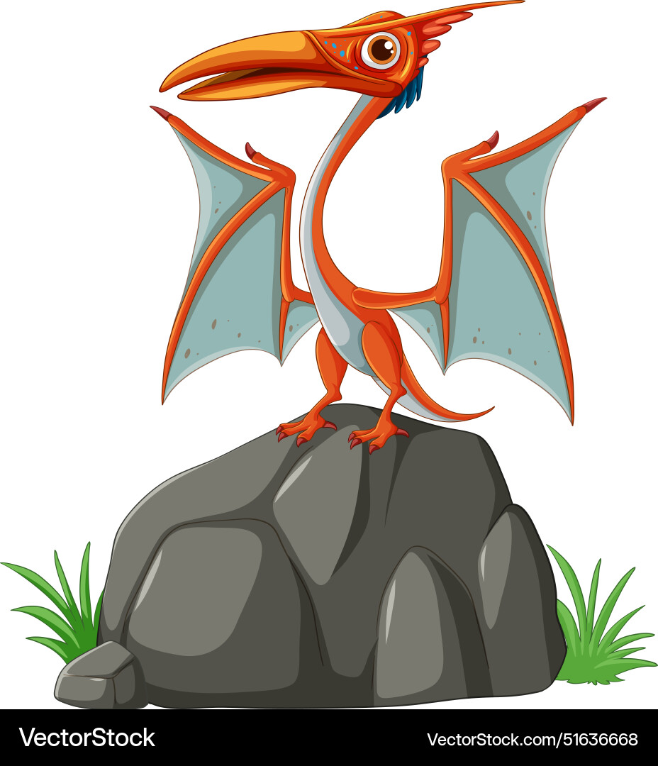 Colorful pterodactyl standing on a rock Royalty Free Vector