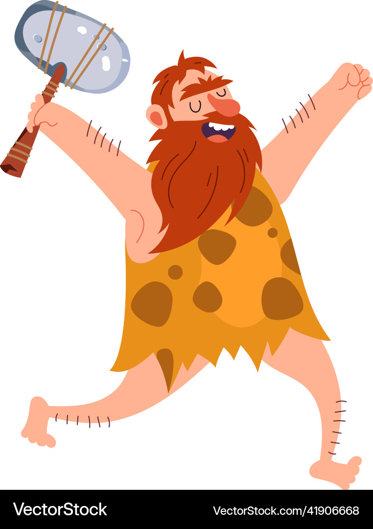 Happy smiling caveman running and hunting Vector Image