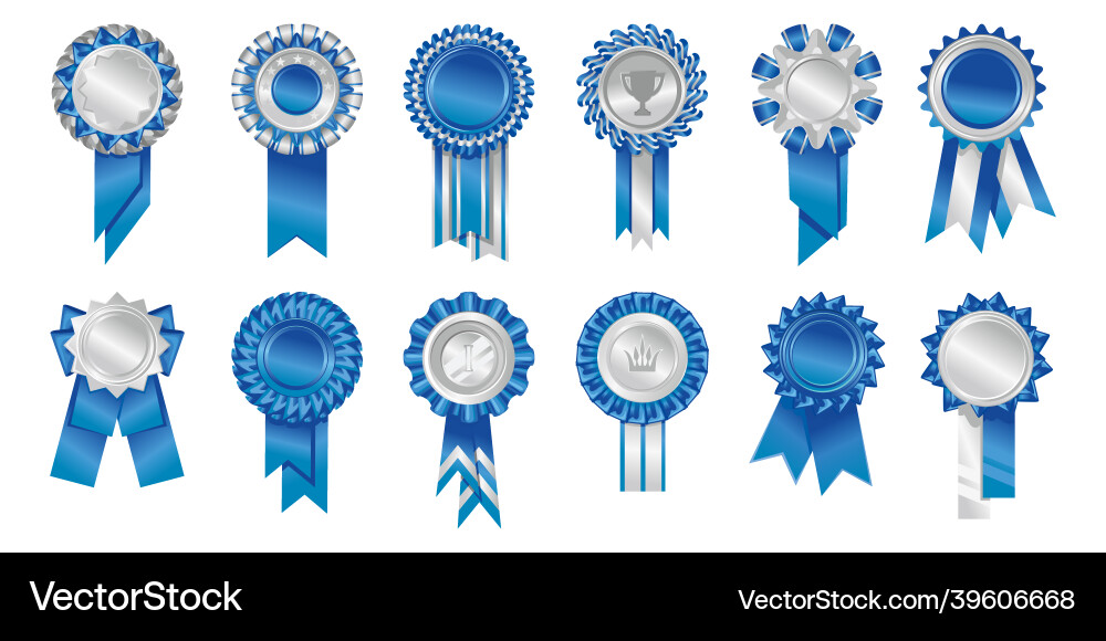 Rosettes rewards blue icon set Royalty Free Vector Image