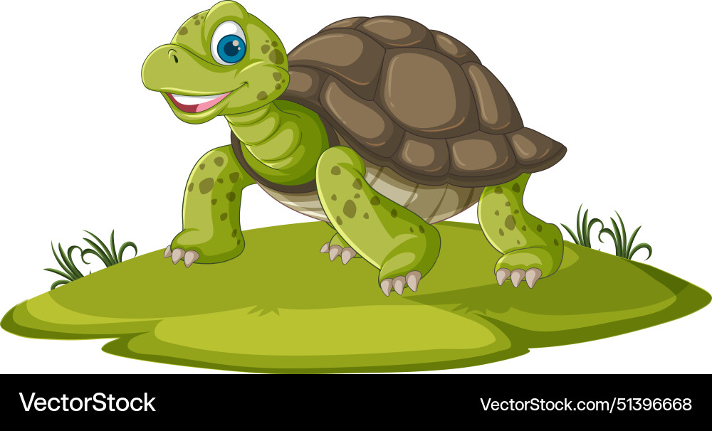 Smiling turtle standing on grassy patch Royalty Free Vector