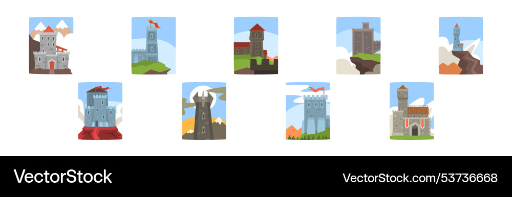 Stone castle with tower and castellation walls Vector Image