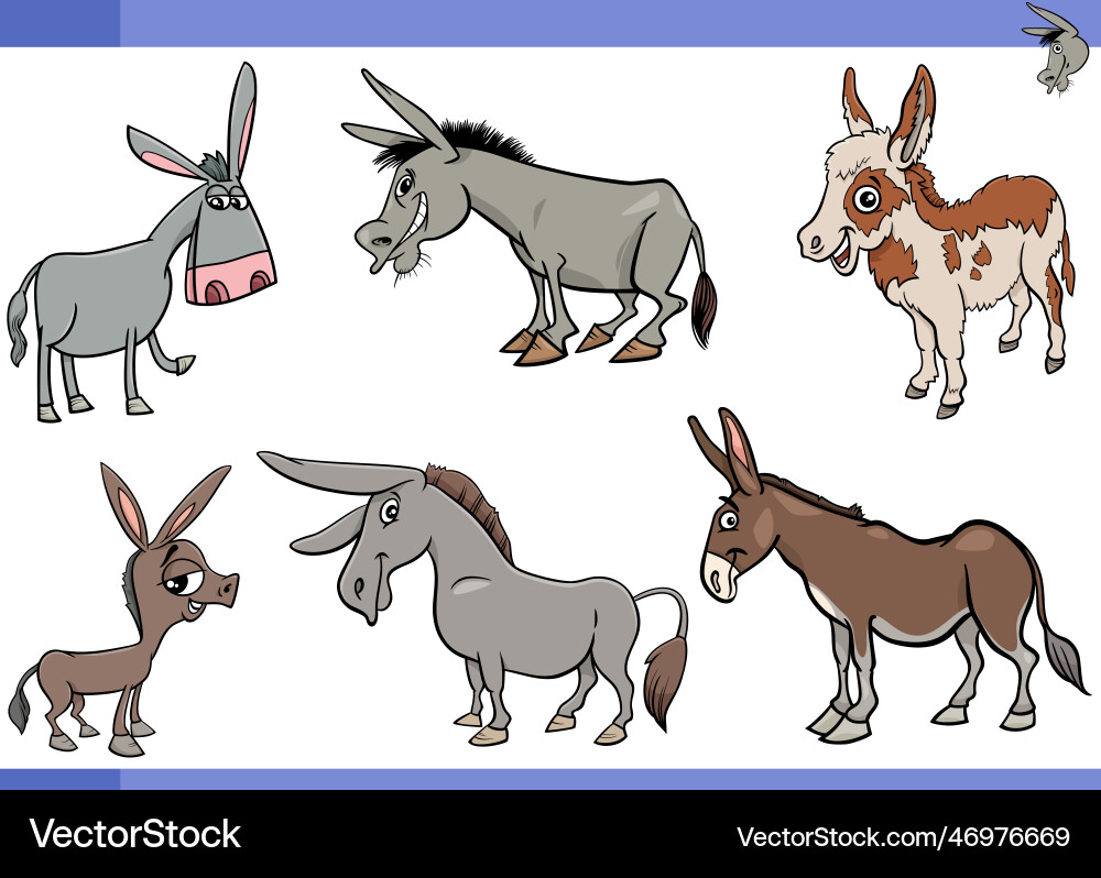 Cartoon donkeys farm animals comic characters set Vector Image