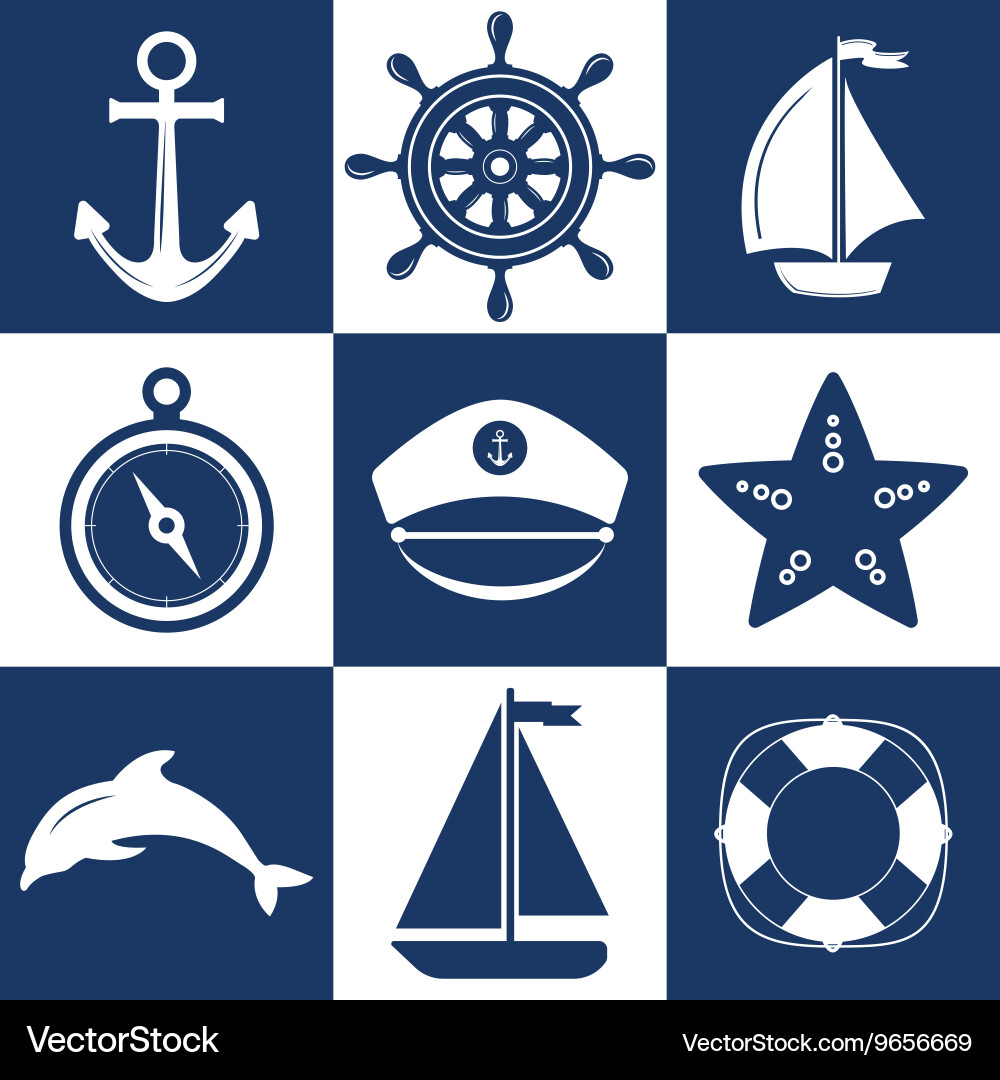 Nautical Marine Icons Set Royalty Free Vector Image