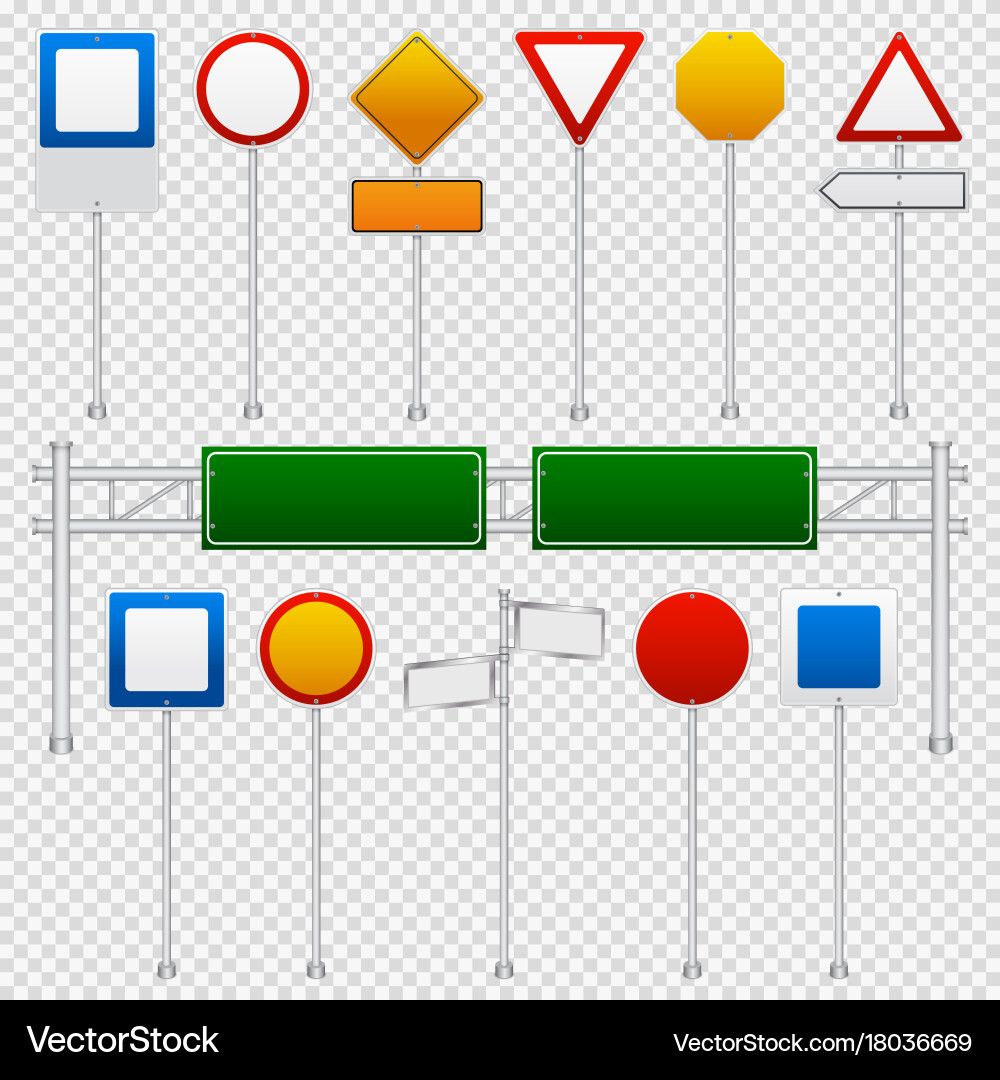 Traffic signs color transparent set Royalty Free Vector