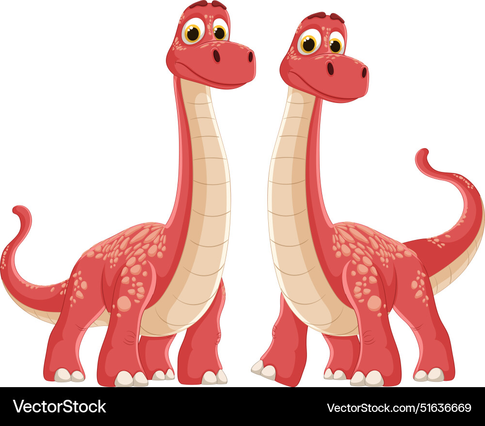 Two cute red dinosaurs standing together Vector Image