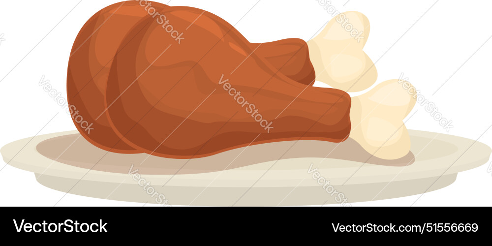 Two roasted chicken legs lying on a round plate Vector Image