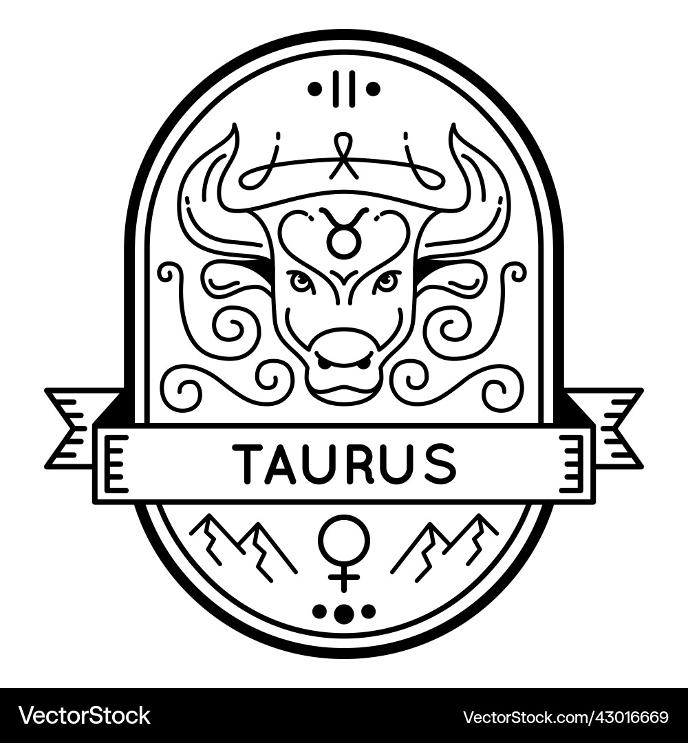 Zodiac badge symbol taurus stroke Royalty Free Vector Image