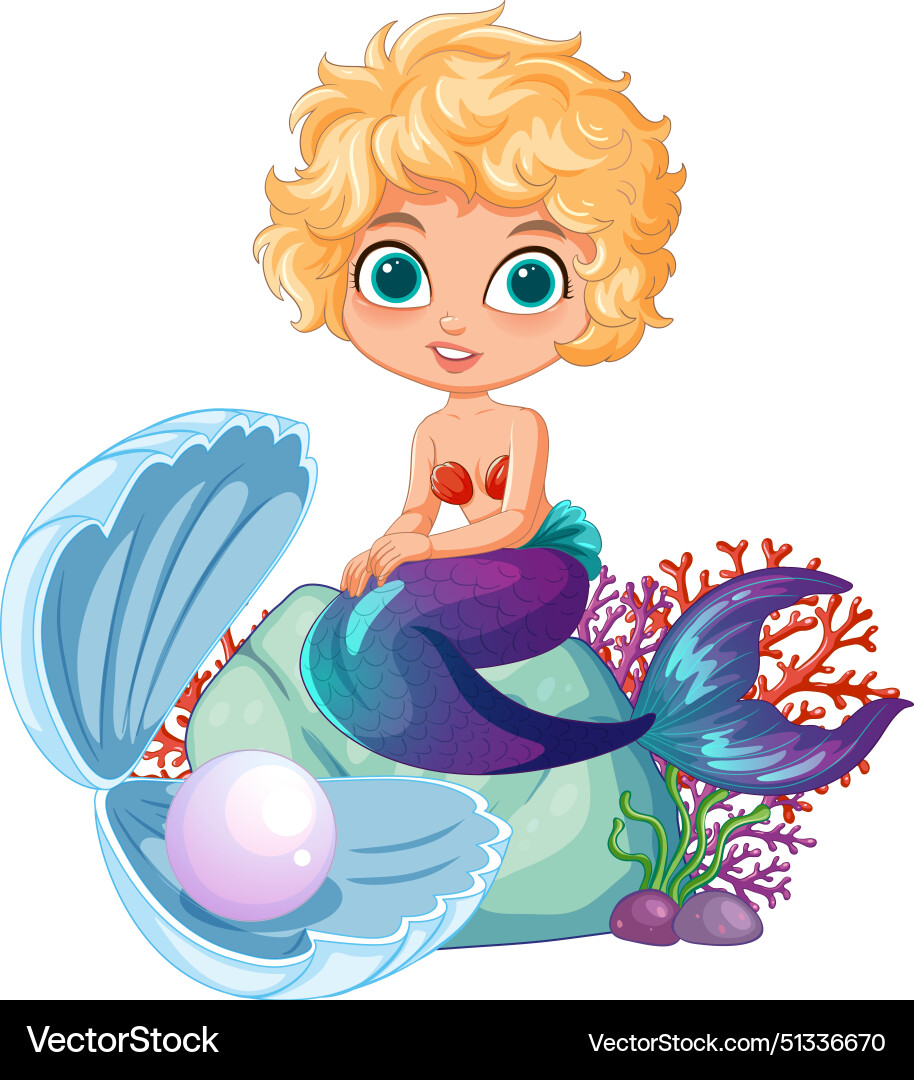 A cute mermaid sitting on clam Royalty Free Vector Image