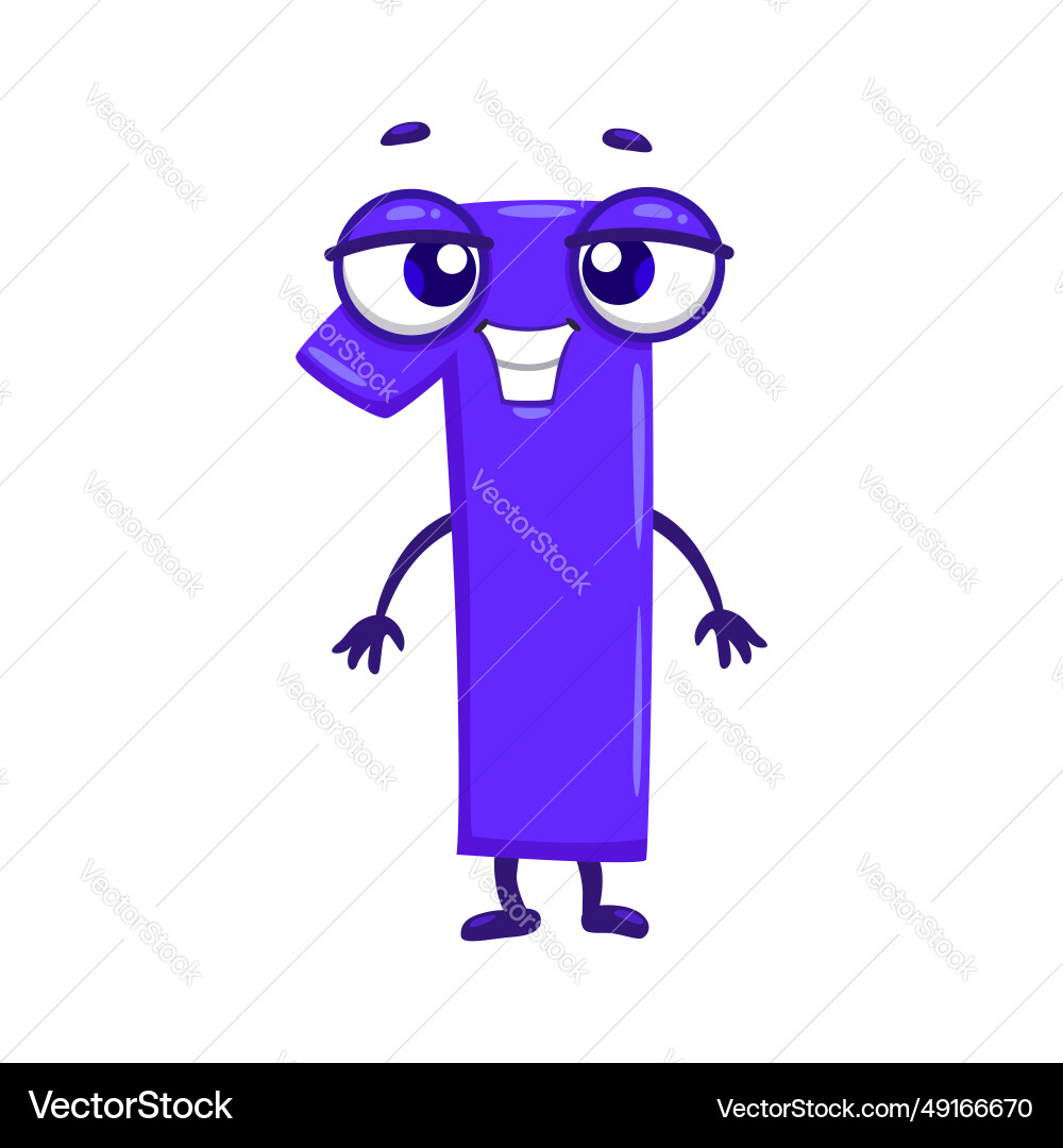 Cartoon funny math number one character Royalty Free Vector