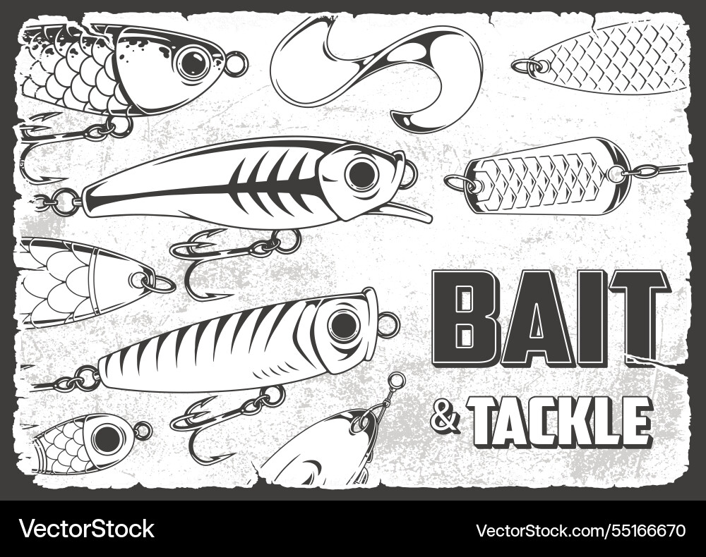 Fishing gear and tackle with lures Royalty Free Vector Image
