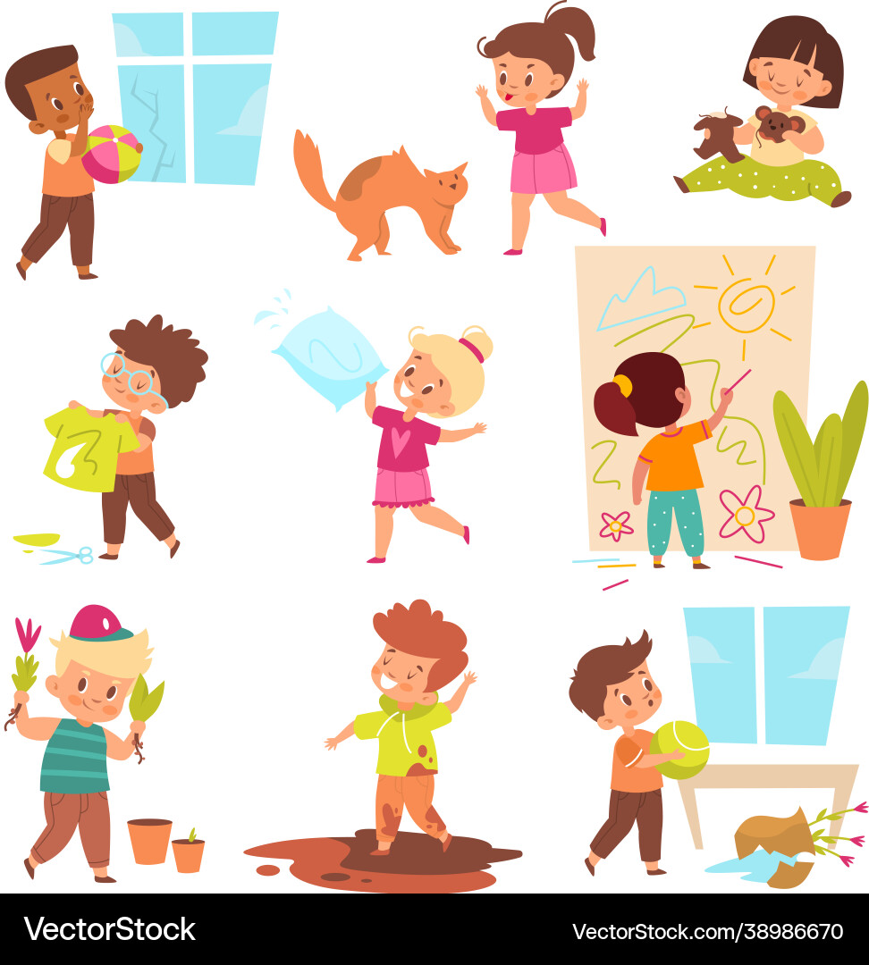 Kids destroy children make mess hyperactive boys Vector Image