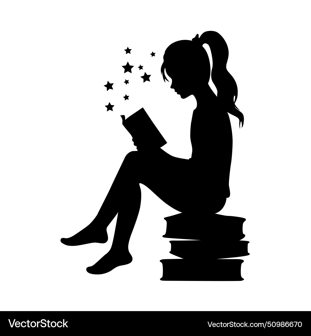 Little girl reading book silhouette study Vector Image