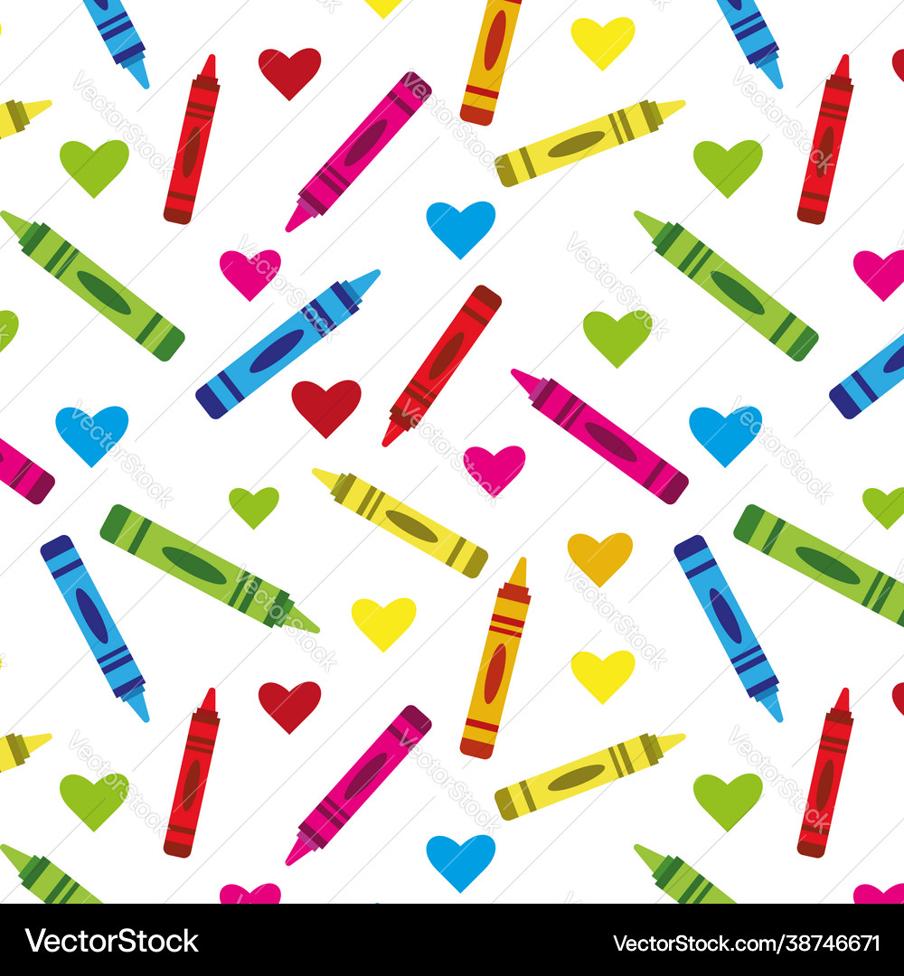 Cute crayons seamless pattern with hearts Vector Image