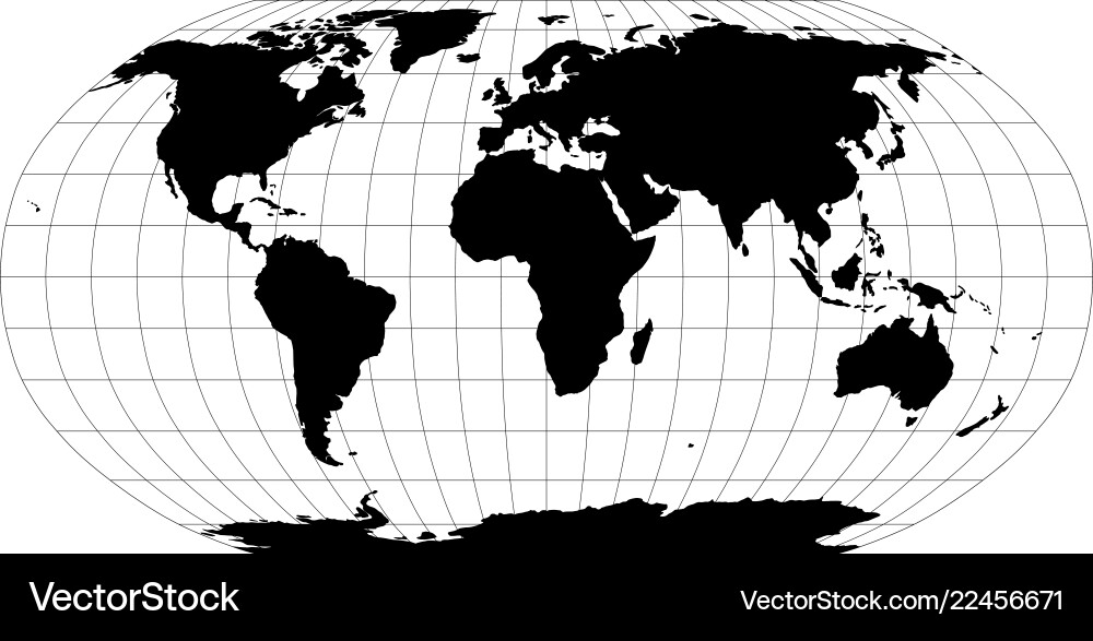 World map in robinson projection with meridians Vector Image