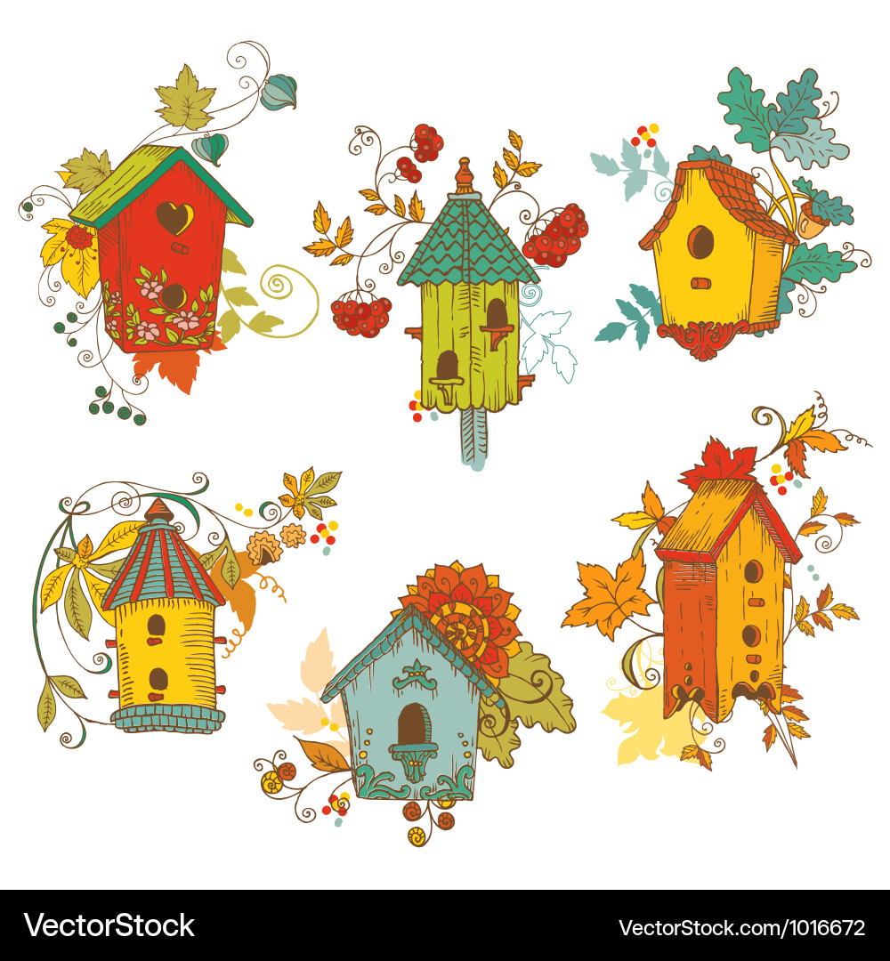 Autumn Birdhouses - Decorative Branches Royalty Free Vector