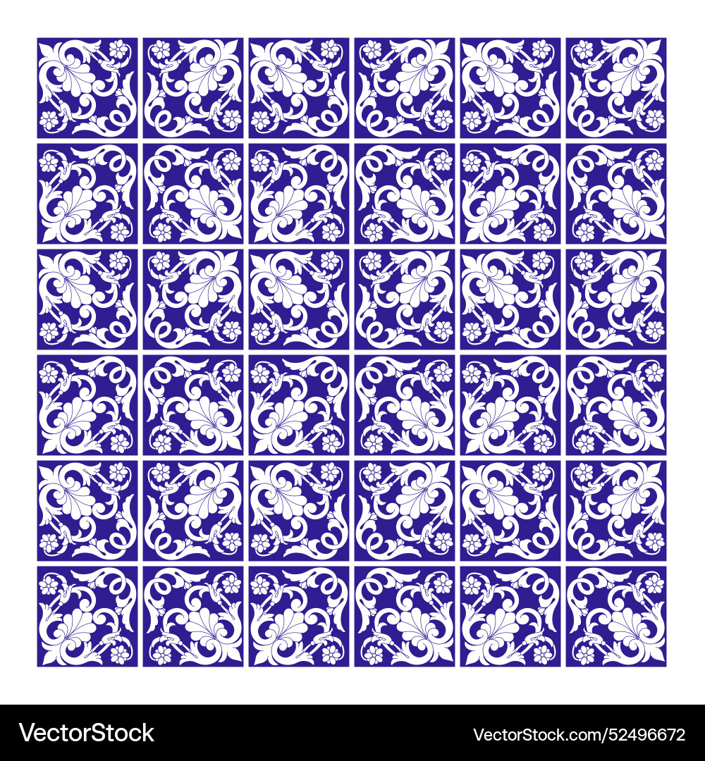 Mediterranean azulejo blue and white ceramic tile Vector Image