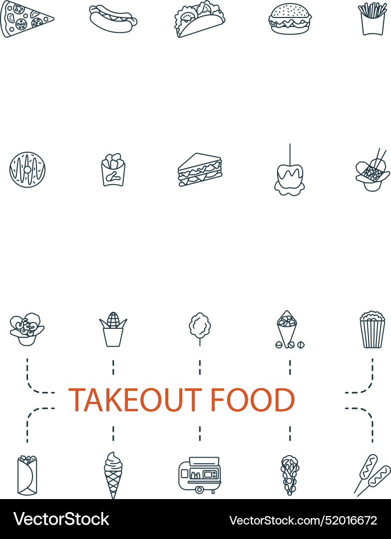 Takeout food outline icons set creative Royalty Free Vector