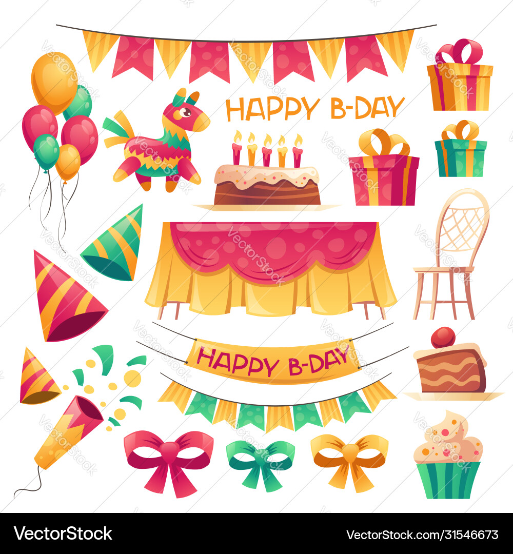 Cartoon decoration for birthday party Royalty Free Vector
